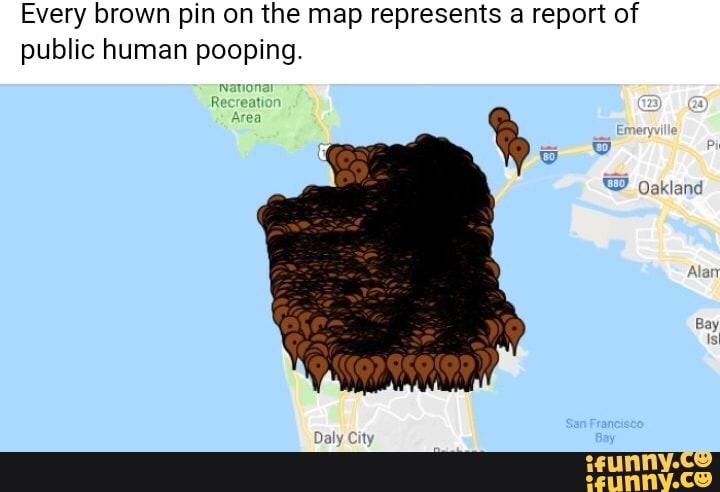 Every brown pin on the map represents a report of public human pooping ...