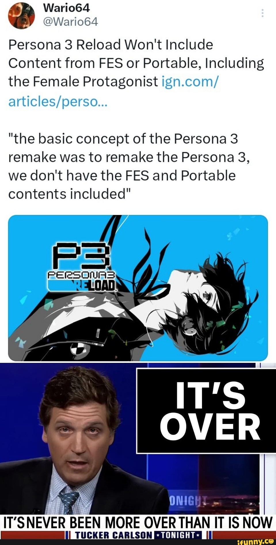 Wario64 @Wario64 Persona 3 Reload Won't Include Content from FES or ...