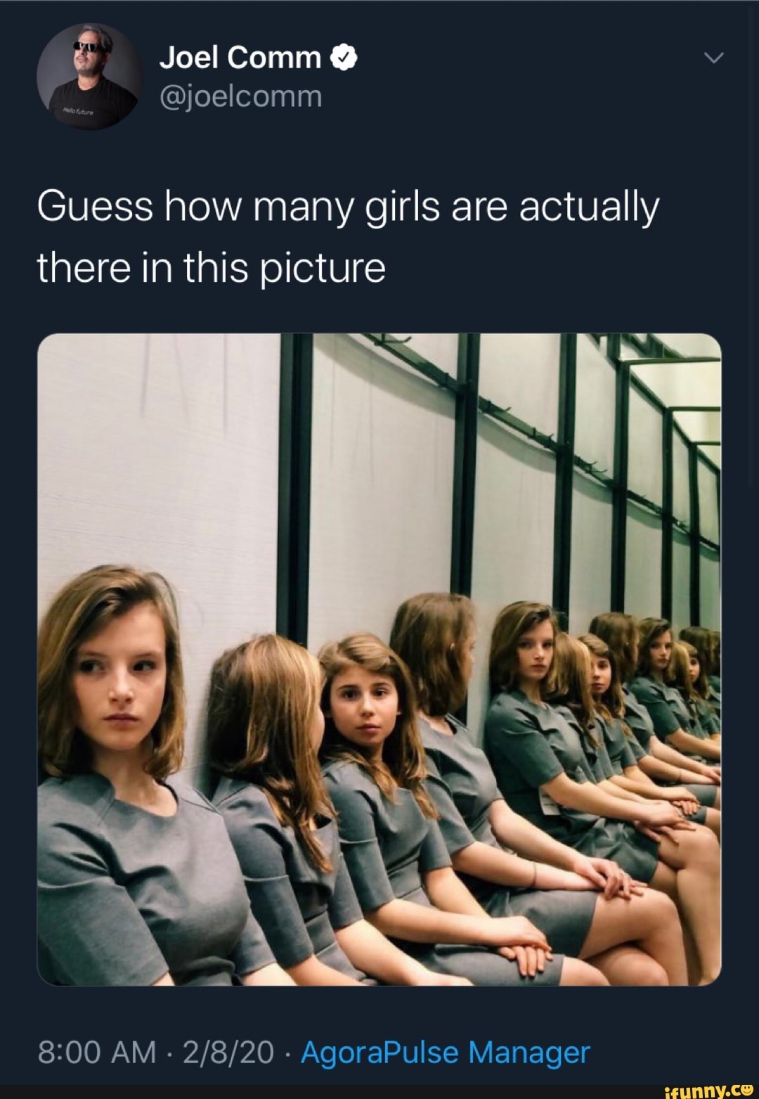 Guess how many girls are actually there in this picture 8:00 AM ...