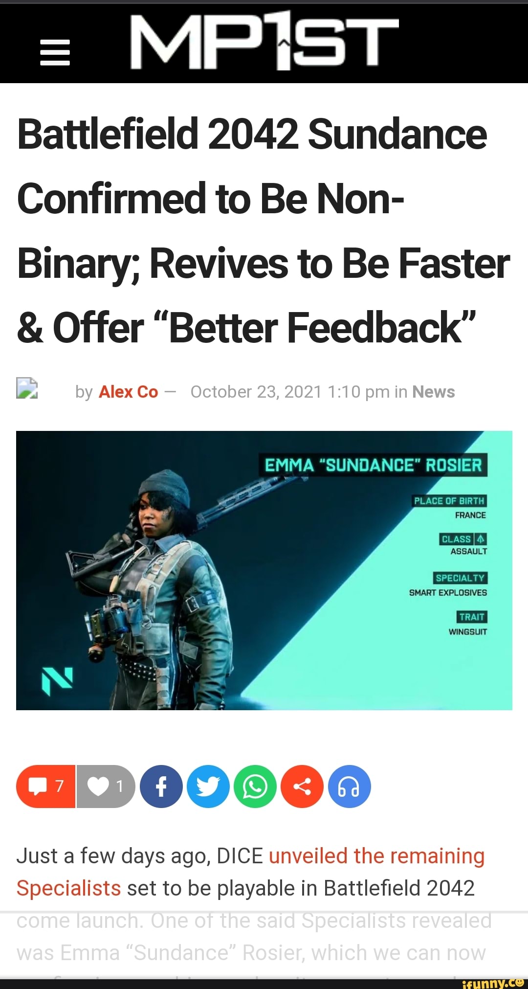 Battlefield 2042 Sundance Confirmed to Be Non- Binary; Revives to Be ...