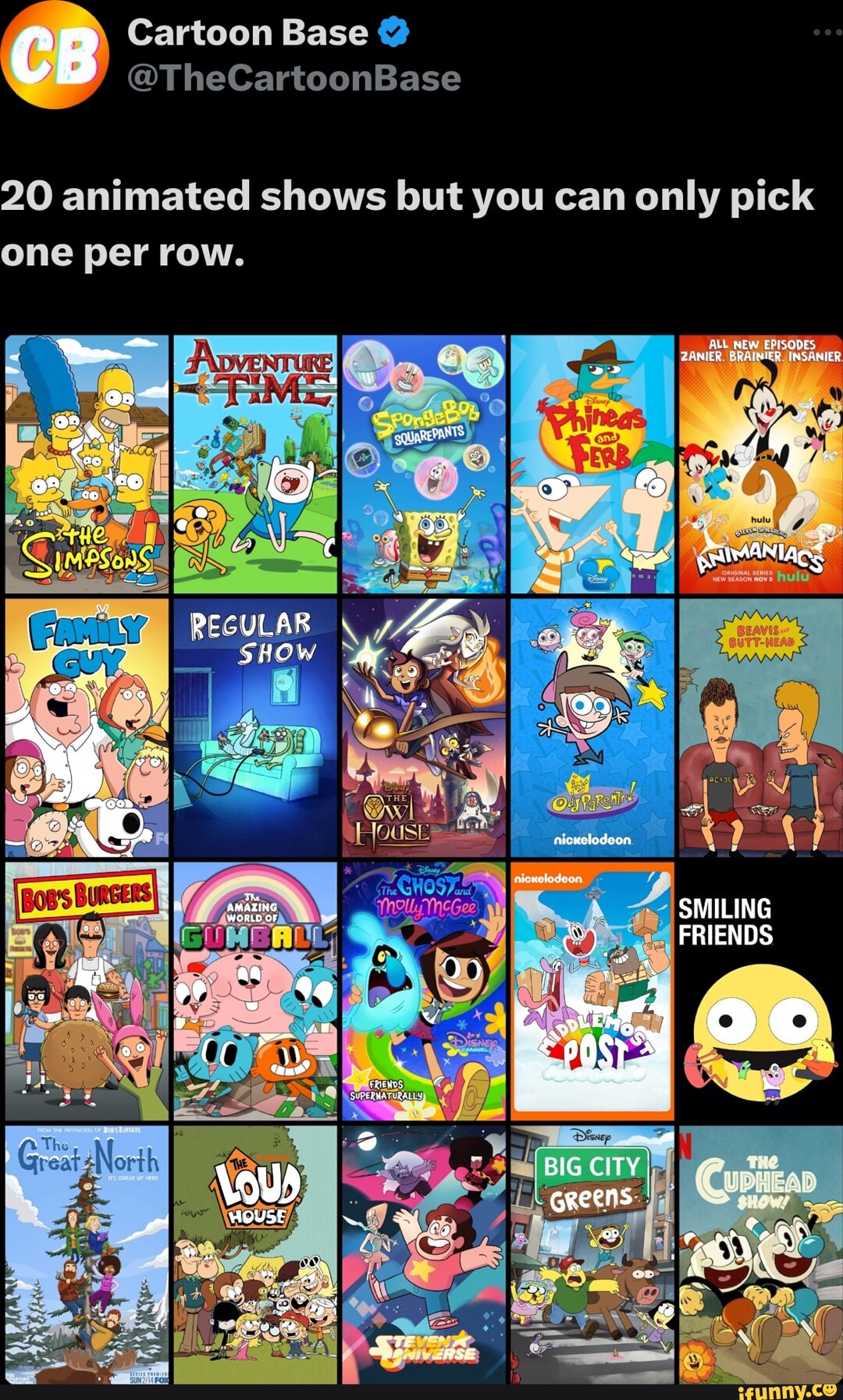 CB Cartoon Base @ @TheCartoonBase 20 animated shows but you can only ...