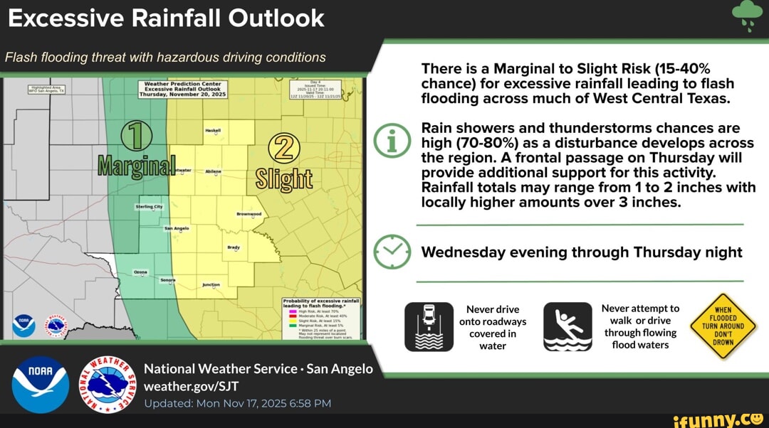Excessive Rainfall Outlook Flash flooding threat with hazardous driving ...