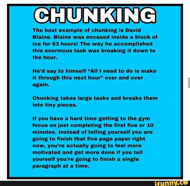 CHUNKING The best example of chunking is David Blaine. Blaine was ...