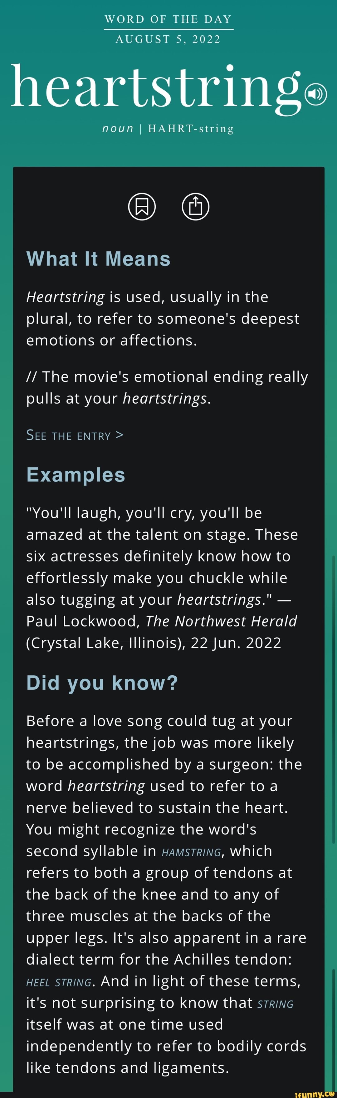 WORD OF THE DAY AUGUST 5, 2022 hear ing noun I HALIRT-string What It ...