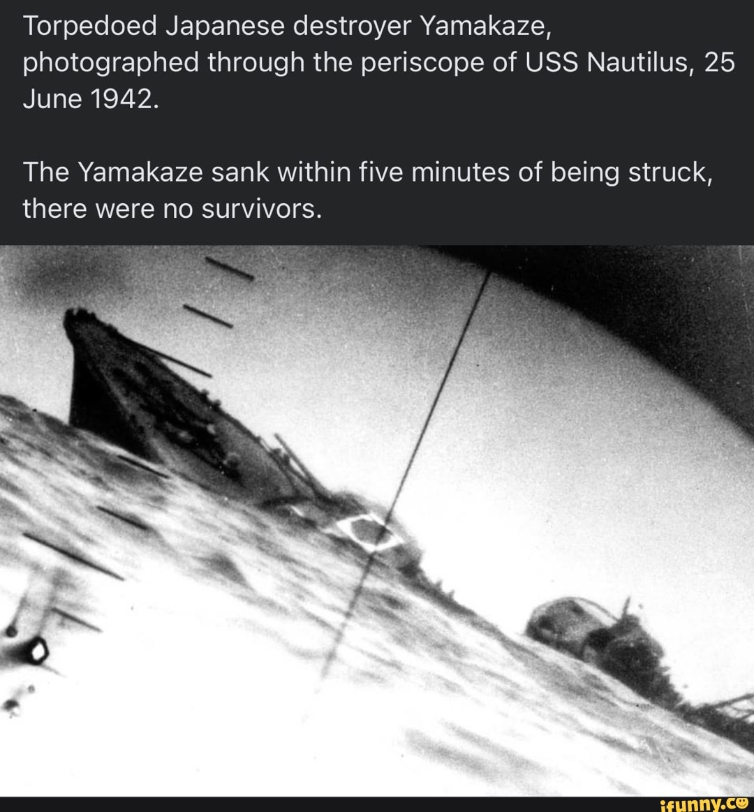 Torpedoed Japanese destroyer Yamakaze, photographed through the ...