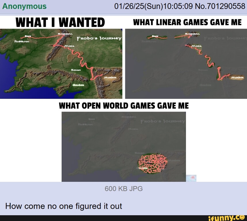 Anonymous No.701290558 WHAT I WANTED WHAT LINEAR GAMES GAVE ME Frodo's ...