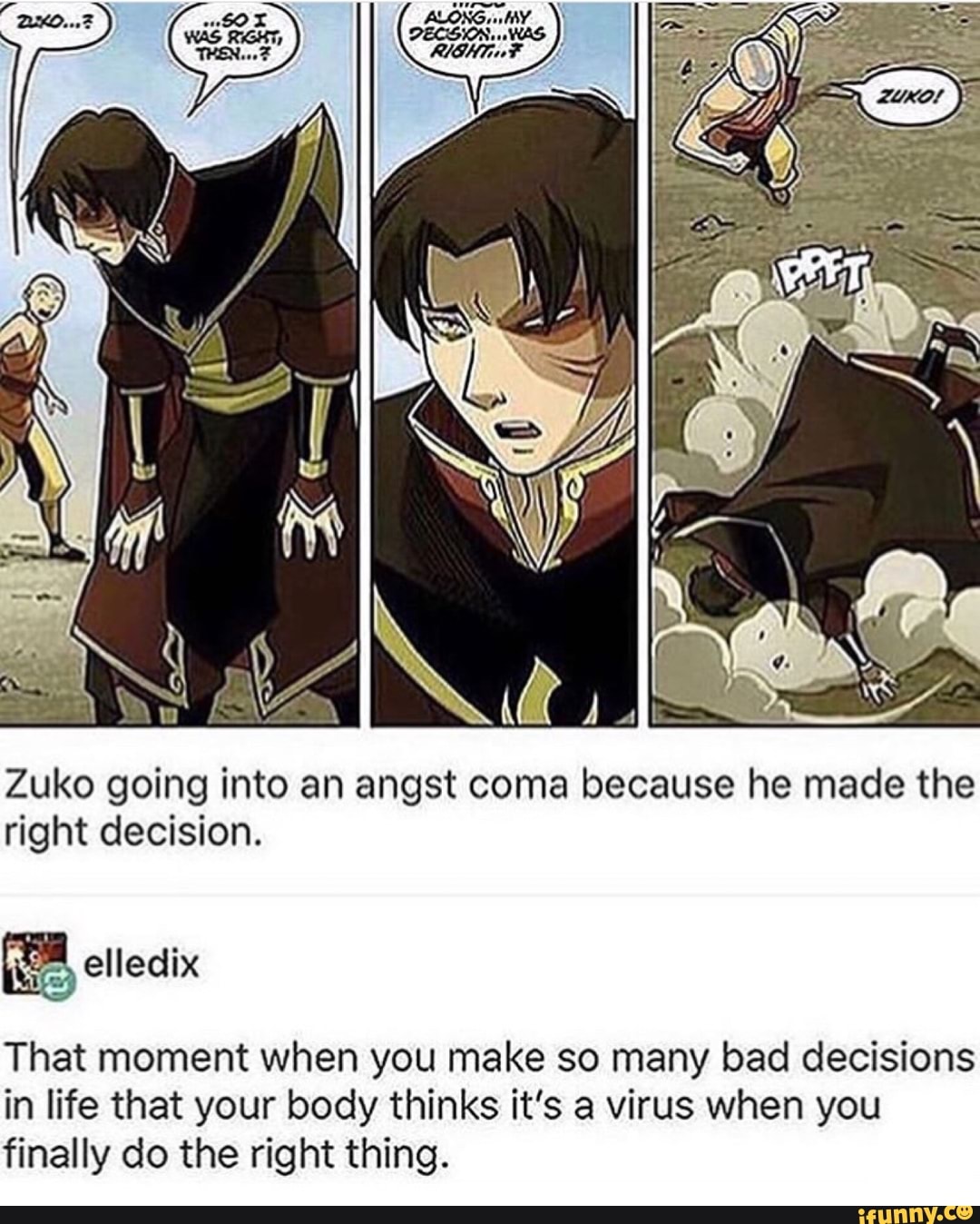 Zuko going into an angst coma because he made the right decision ...
