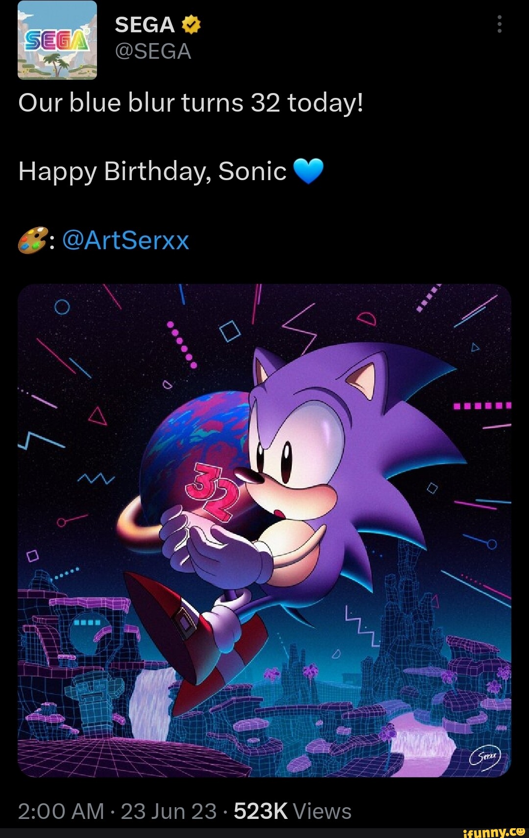 SEGA @SEGA Our blue blur turns 32 today! Happy Birthday, Sonic ...