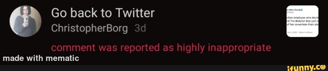 Go back to Twitter ChristopherBorg comment was reported as highly ...