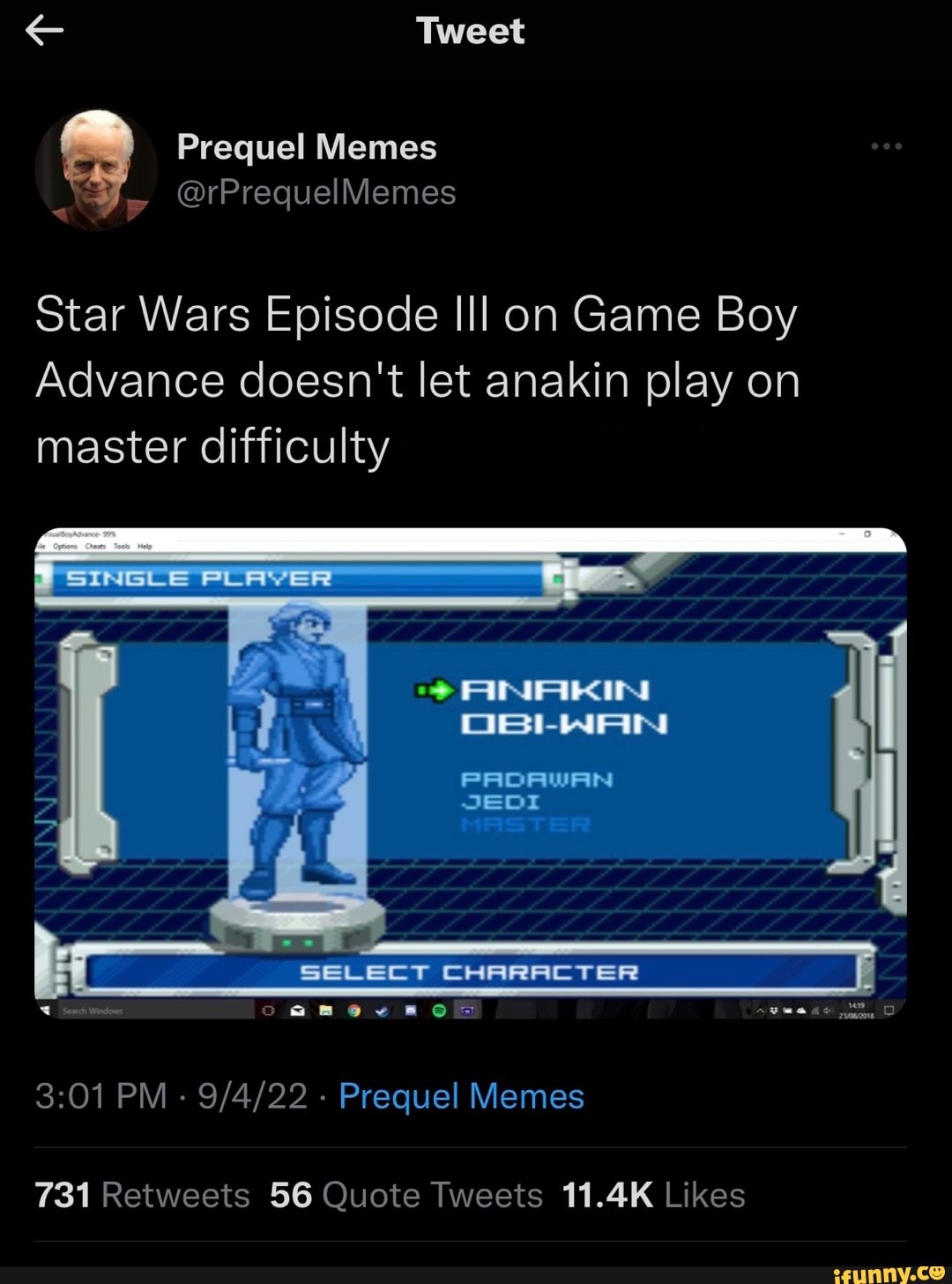 Tweet Prequel Memes @rPrequelMemes Star Wars Episode Ill on Game Boy ...