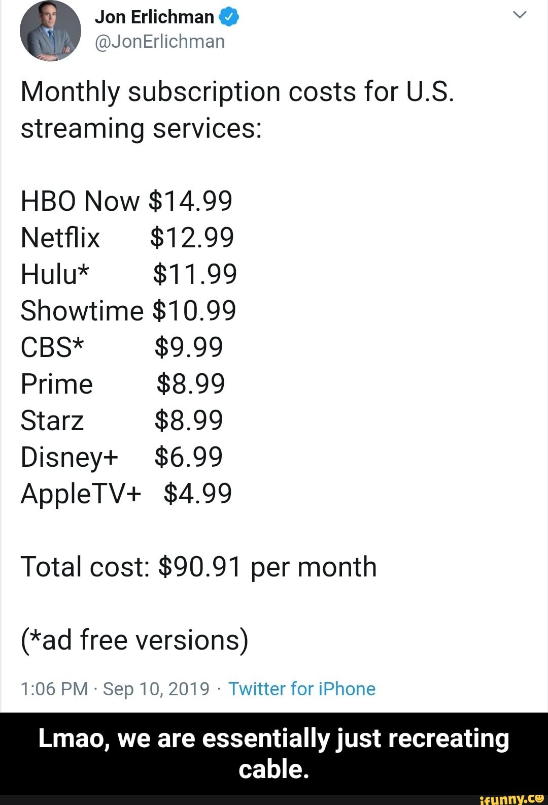 Monthly subscription costs for U.S. streaming services: HBO NOW $14.99 ...