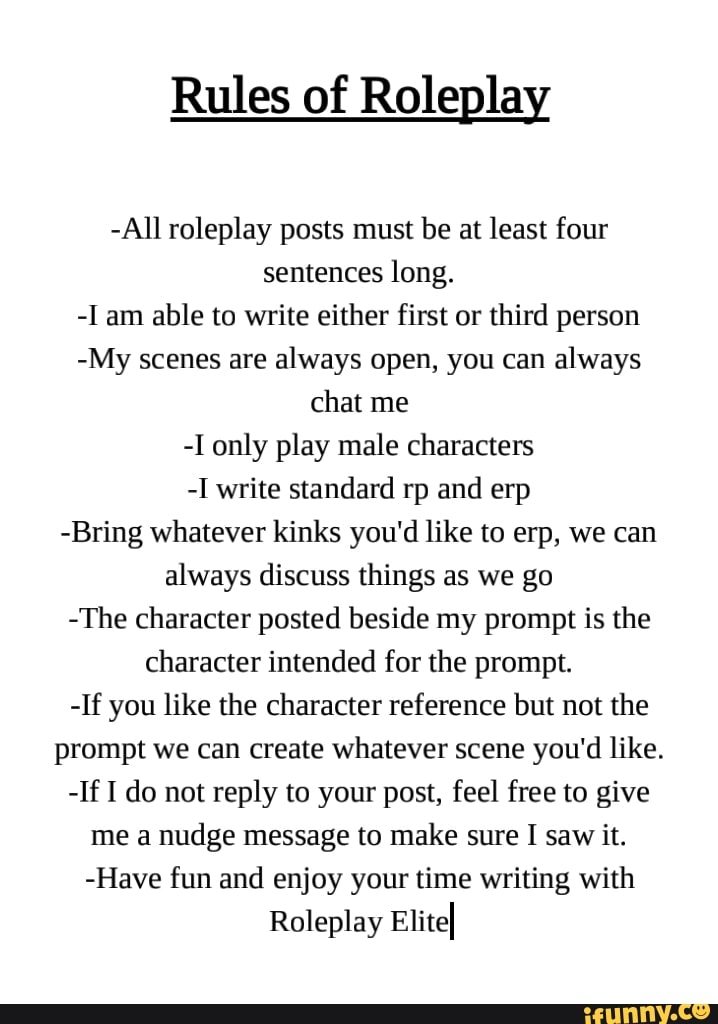 Rules Of Roleplay All Roleplay Posts Must Be At Least Four Sentences