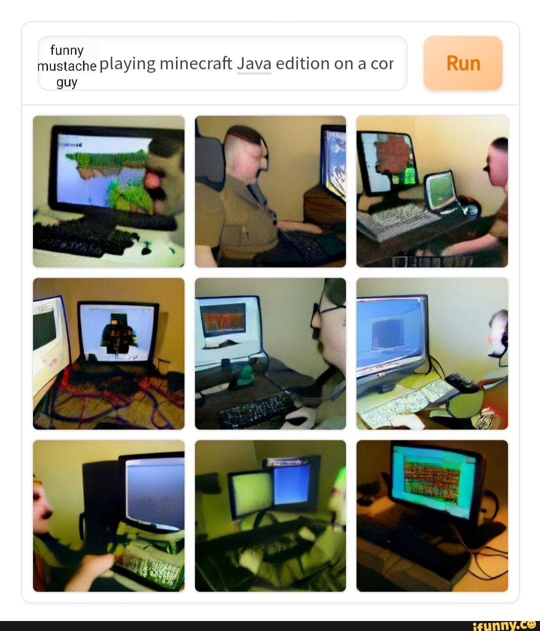 Funny mustache playing minecraft Java edition on a cor Run guy - iFunny
