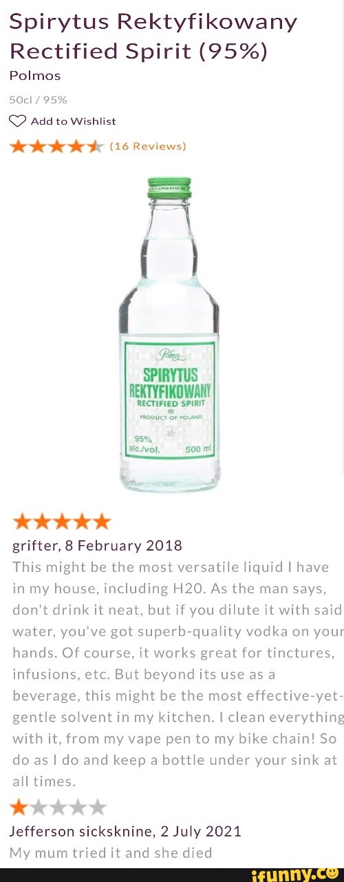 Spirytus Rektyfikowany Rectified Spirit (95%) Polmos 50cl / 95% Add to ...