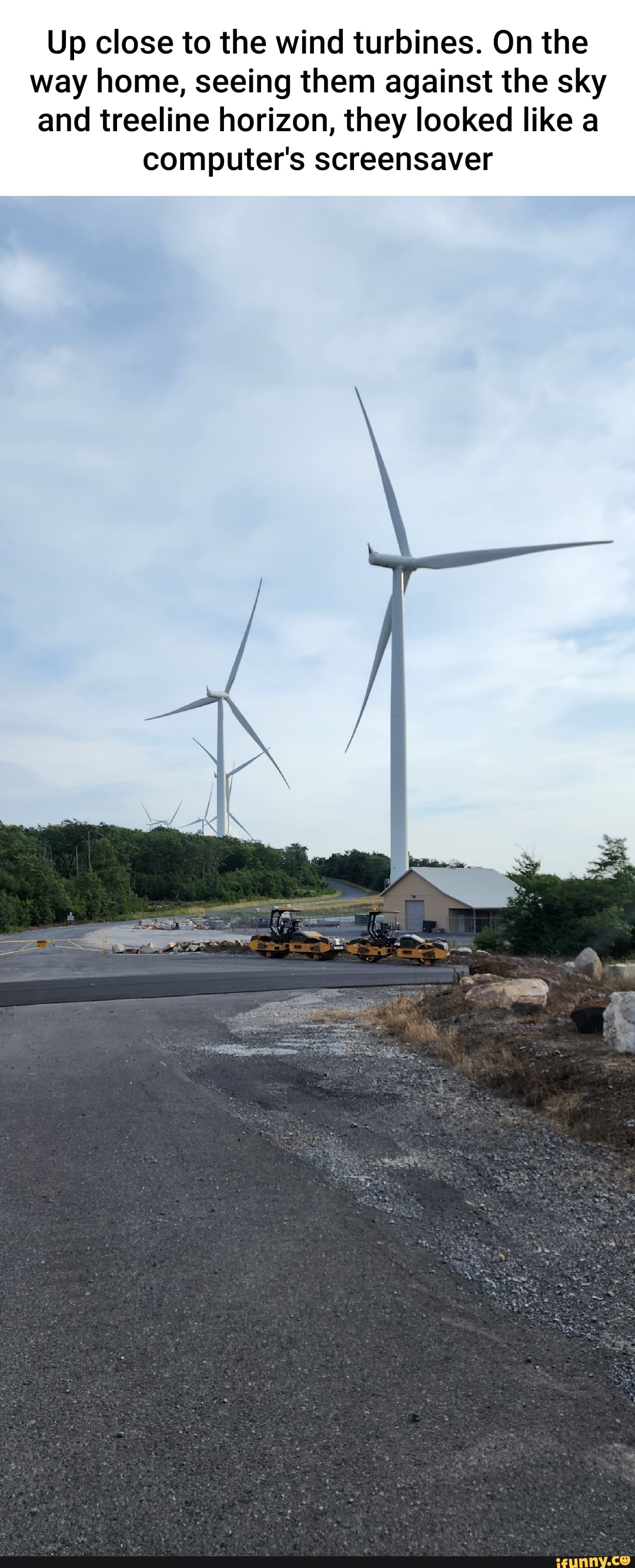 Up close to the wind turbines. On the way home, seeing them against the ...