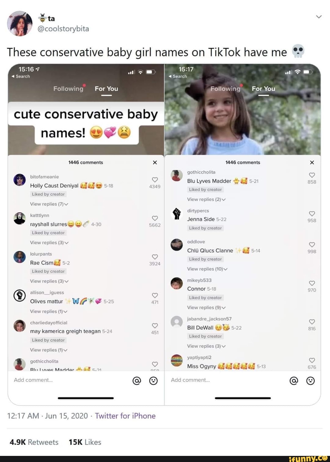 These conservative baby girl names on TikTok have me 17 Following For ...