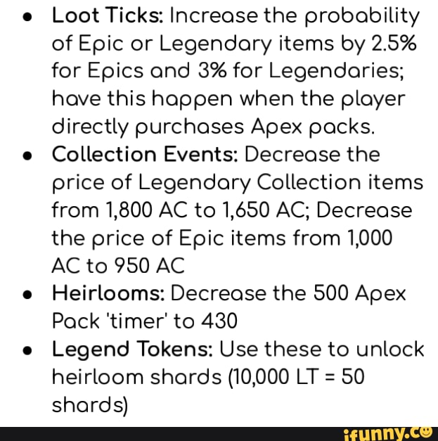 Loot Ticks: Increase the probability of Epic or Legendary items by 2.5% ...