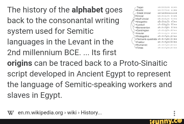 The history of the alphabet goes back to the consonantal writing system ...