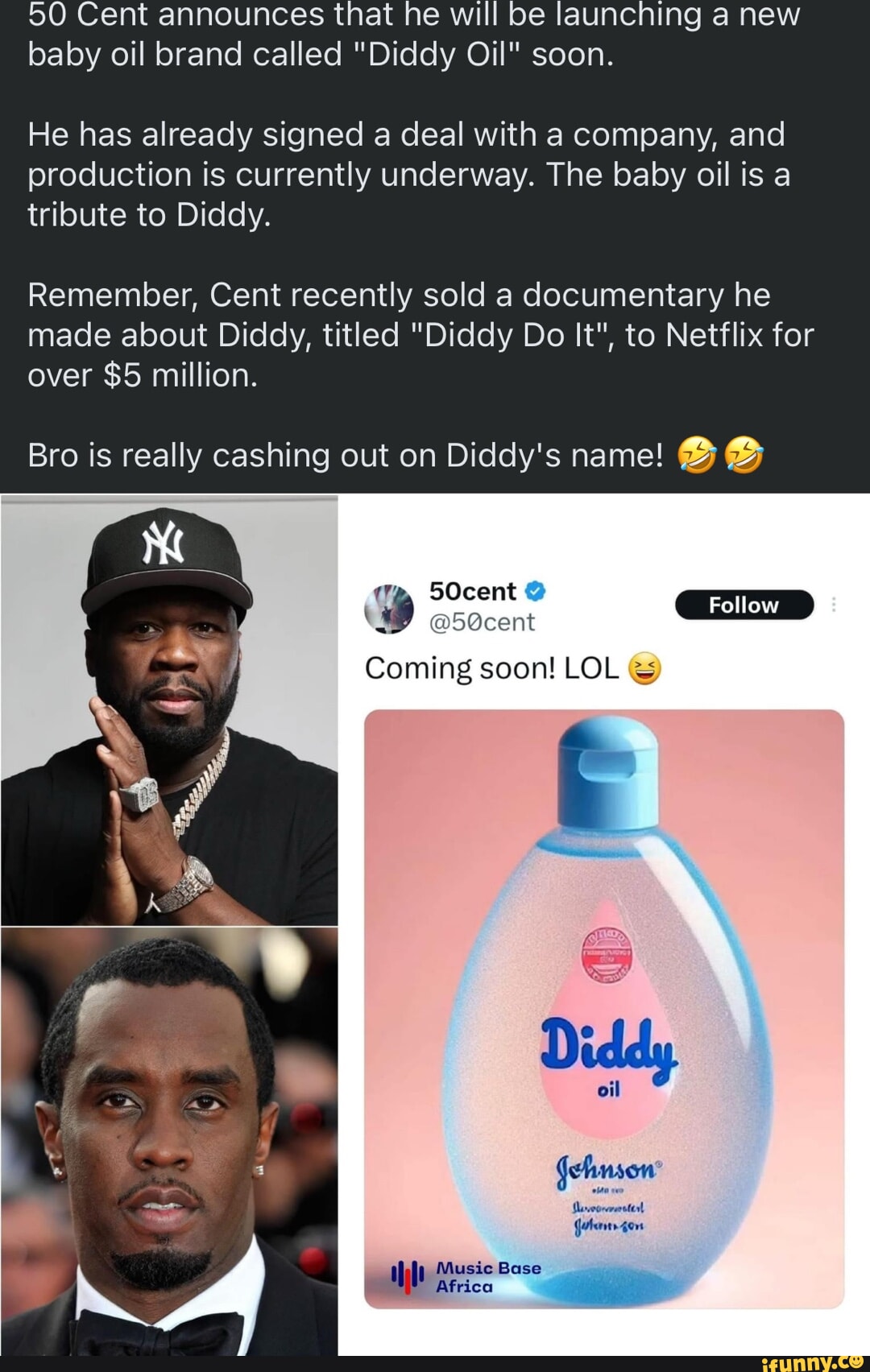 50 Cent announces that he will be launching a new baby oil brand called ...