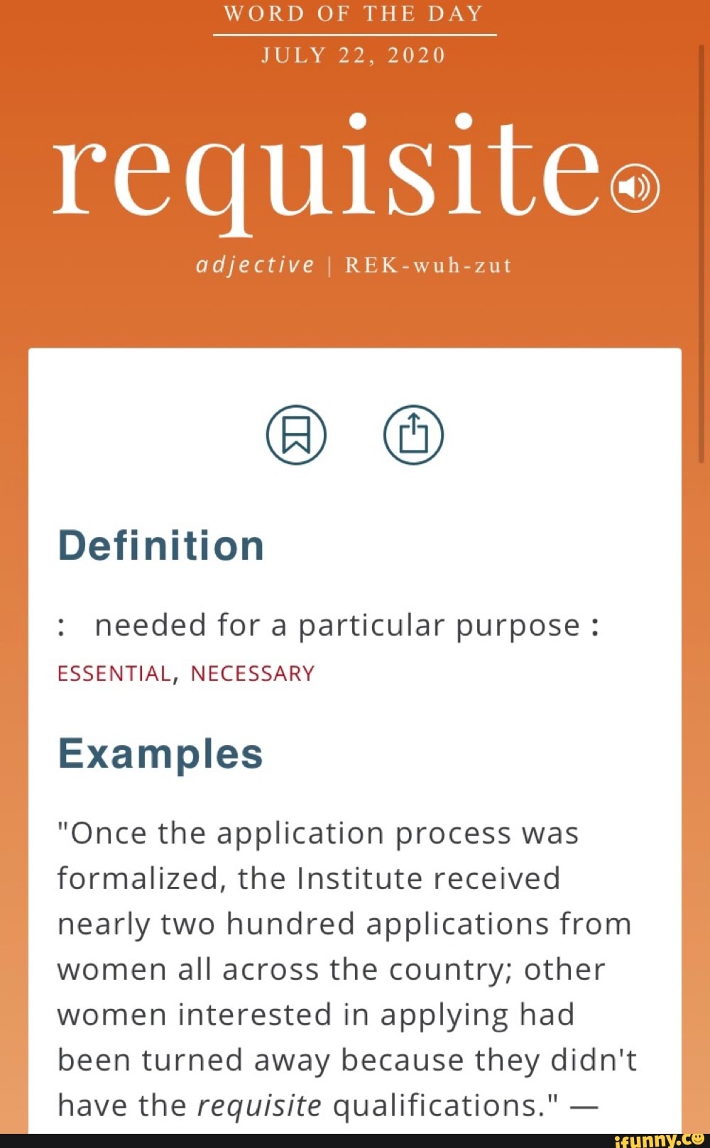 Requisitee adjective I REK-wuh-zut Definition needed for a particular ...