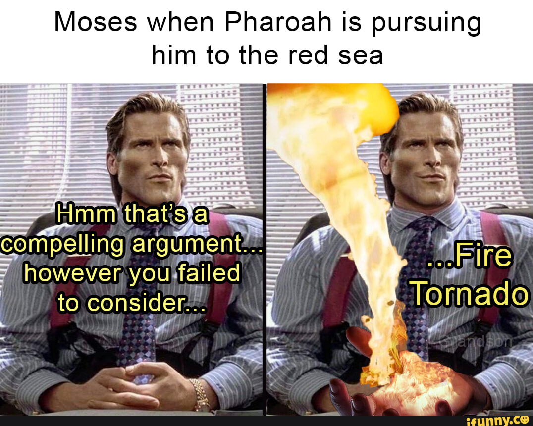 Moses when Pharoah is pursuing him to the red sea FERN = compelling ...