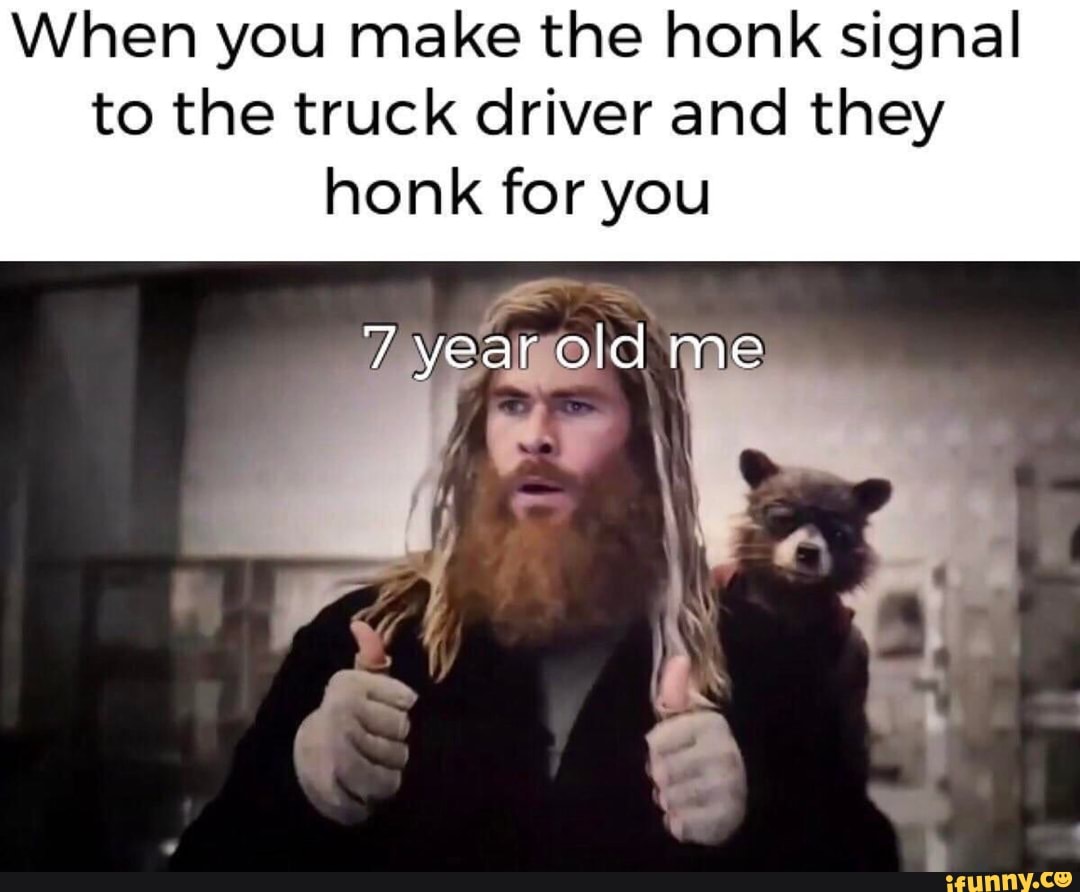 When you make the honk signal to the truck driver and they honk for you ...