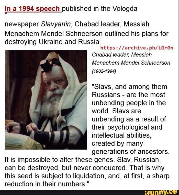 Ina 1994 speech published in the Vologda newspaper Slavyanin, Chabad ...