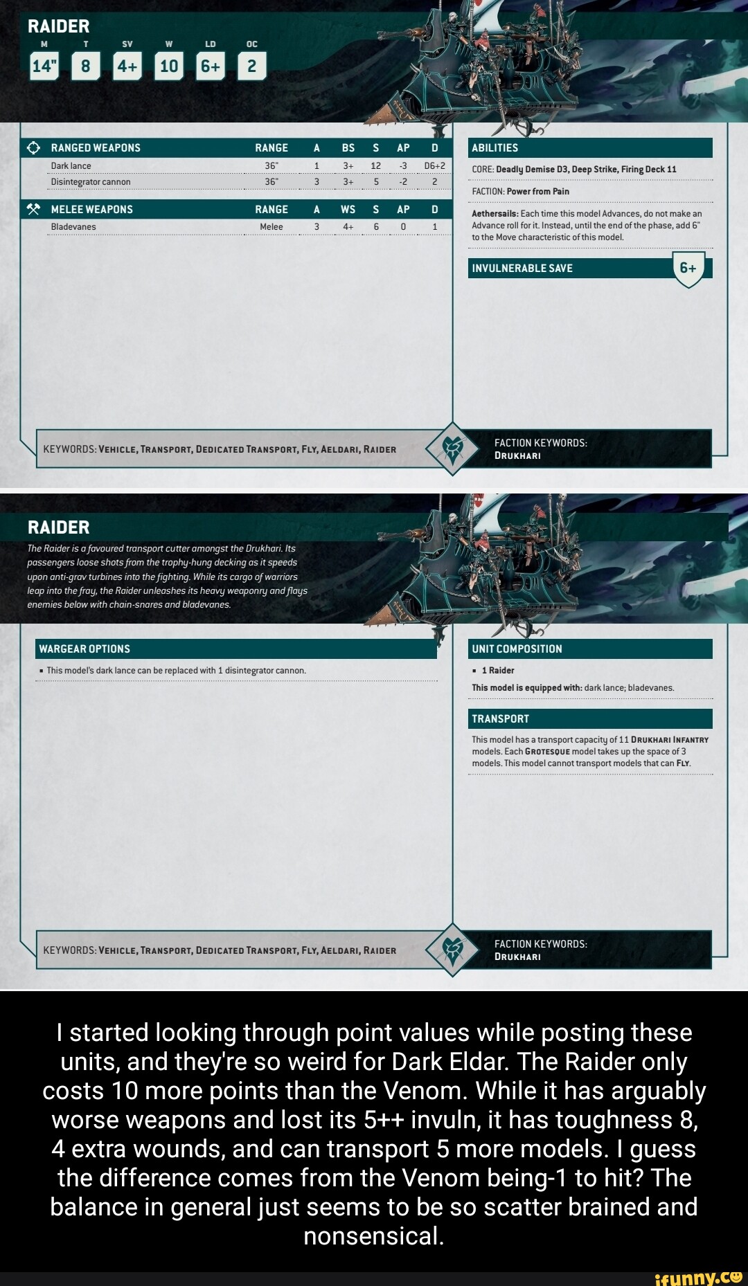 RAIDER (2) RANGED WEAPONS BS ABILITIES Dark lance CORE: Deadly Demise ...