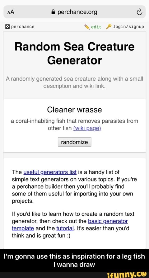 Perchance Sy edit login/signup Random Sea Creature Generator A randomly ...