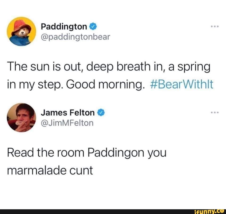 Paddington @paddingtonbear The sun is out, deep breath in, a spring in ...