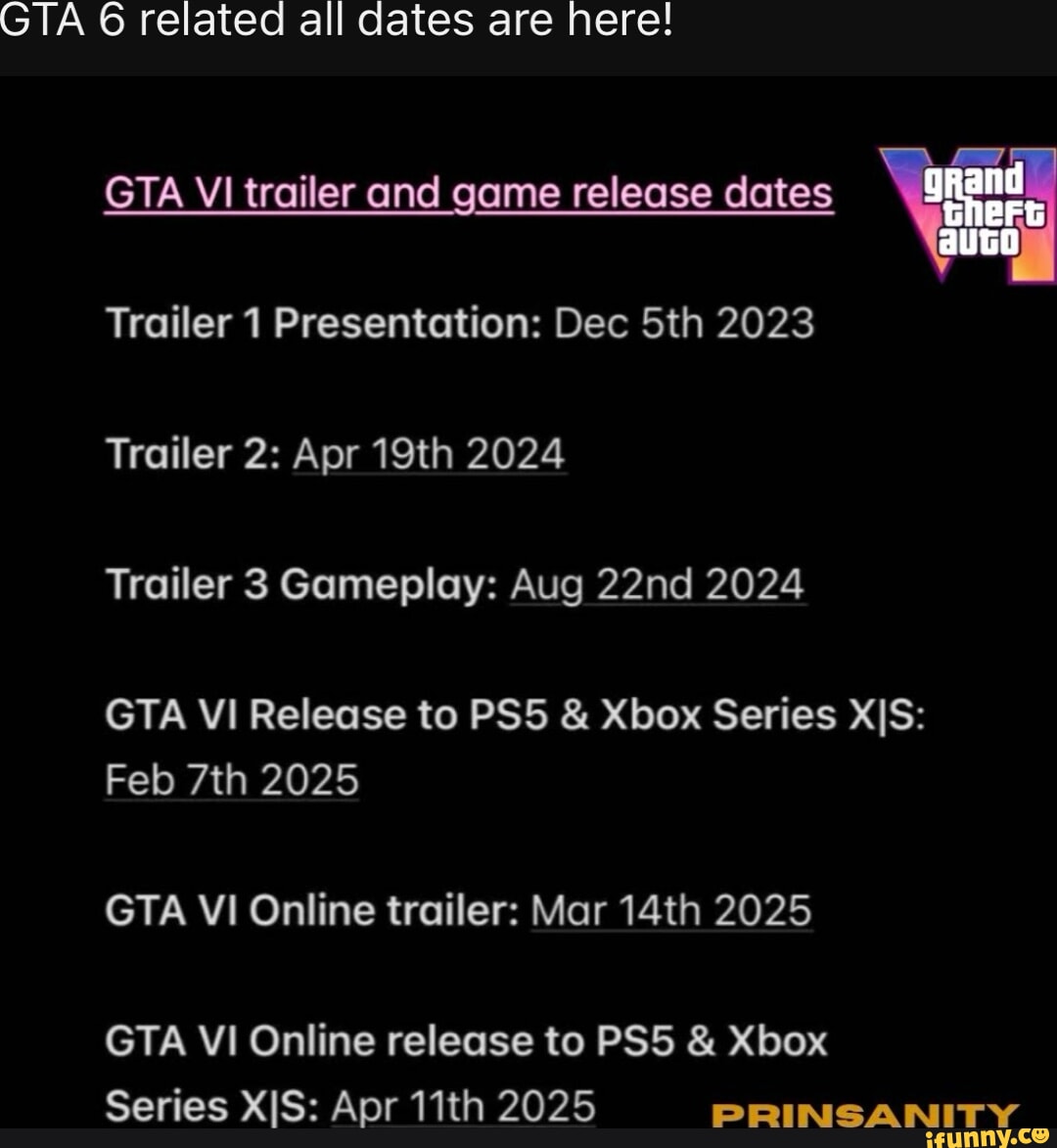 GTA 6 related all dates are here! GTA VI trailer and game release dates ...