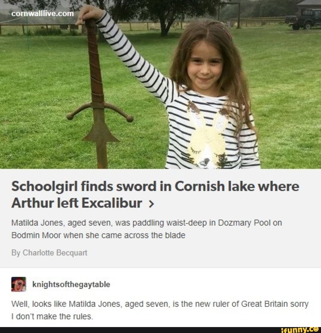 SS Schoolgirl finds sword in Cornish lake where Arthur left Excalibur ...