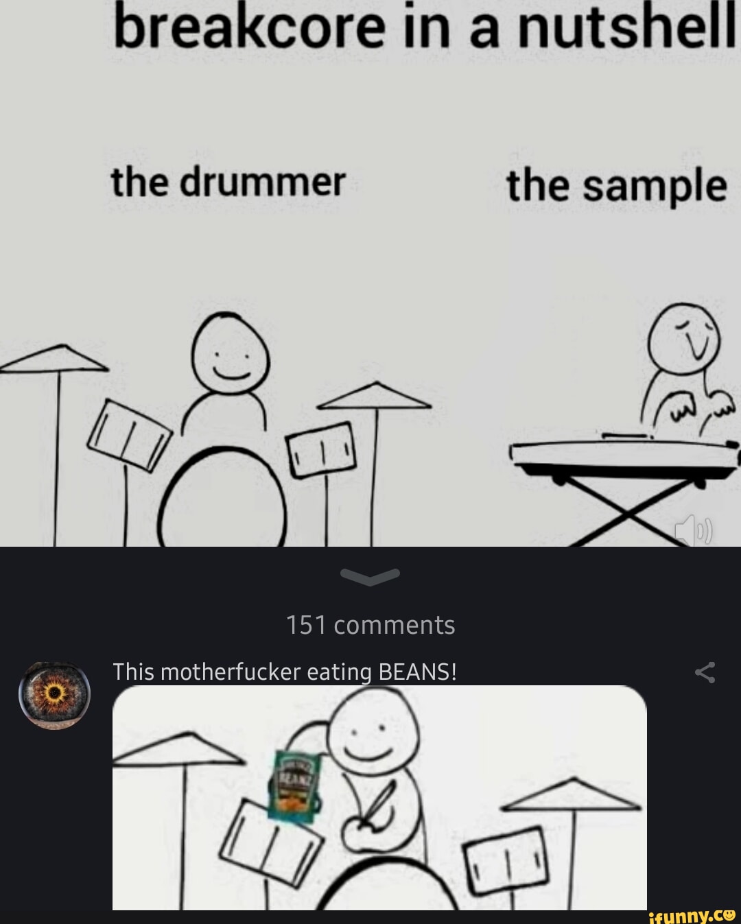 Breakcore In a nutshell the drummer the sample This motherfucker eating ...