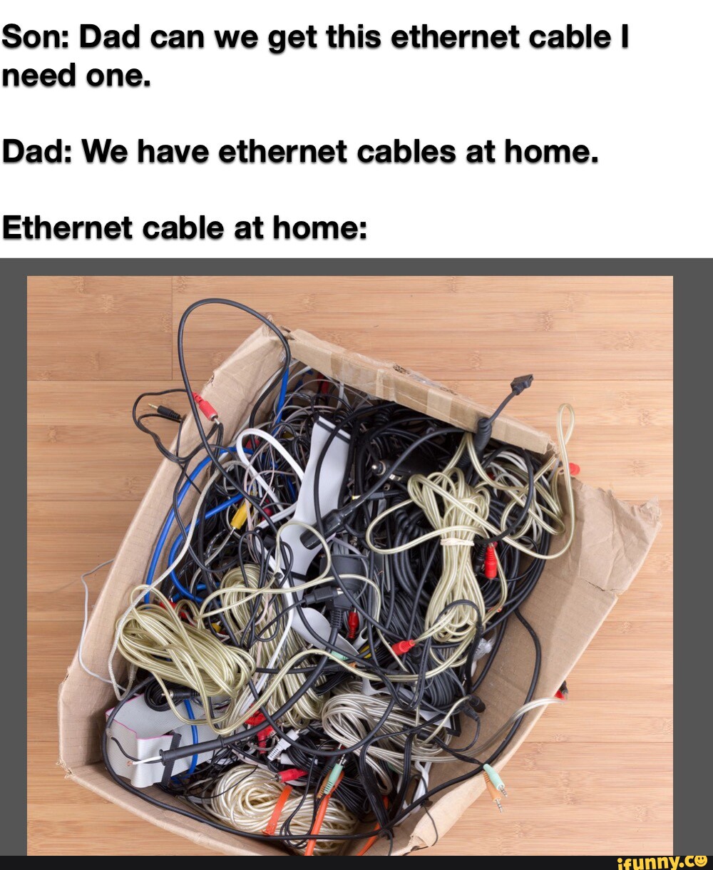 Son: Dad can we get this ethernet cable I need one. Dad: We have ...