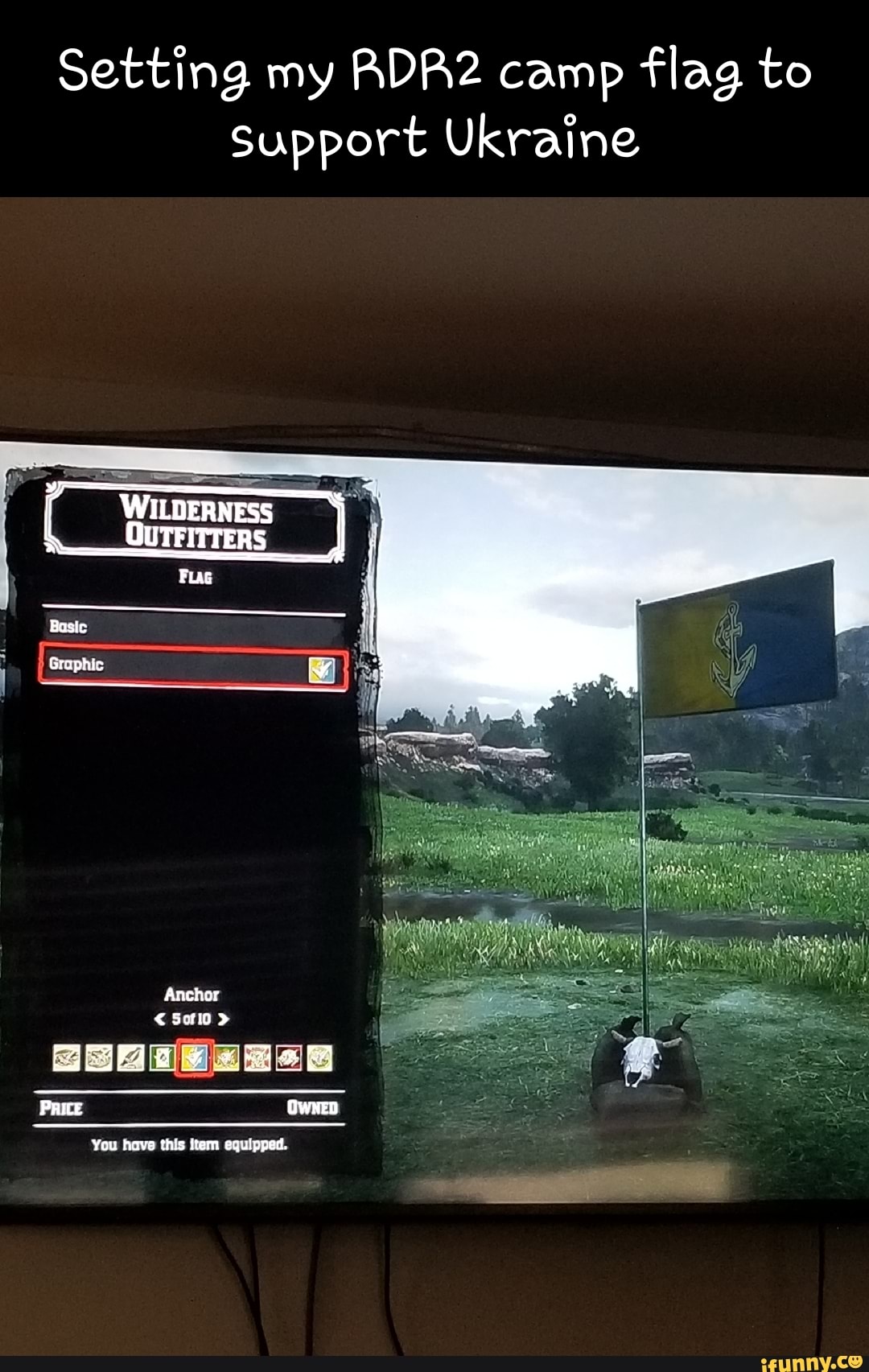 Setting my RDR2 camp flag to Support Ukraine WILDERNESS OUTFITTERS FLaG ...