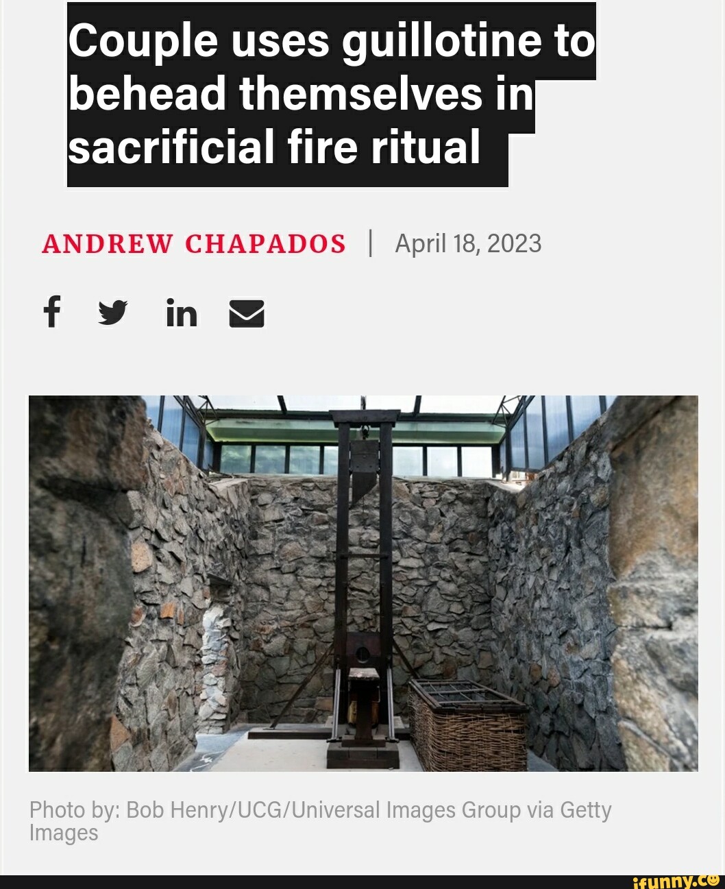 Couple uses guillotine to behead themselves in sacrificial fire ritual ...