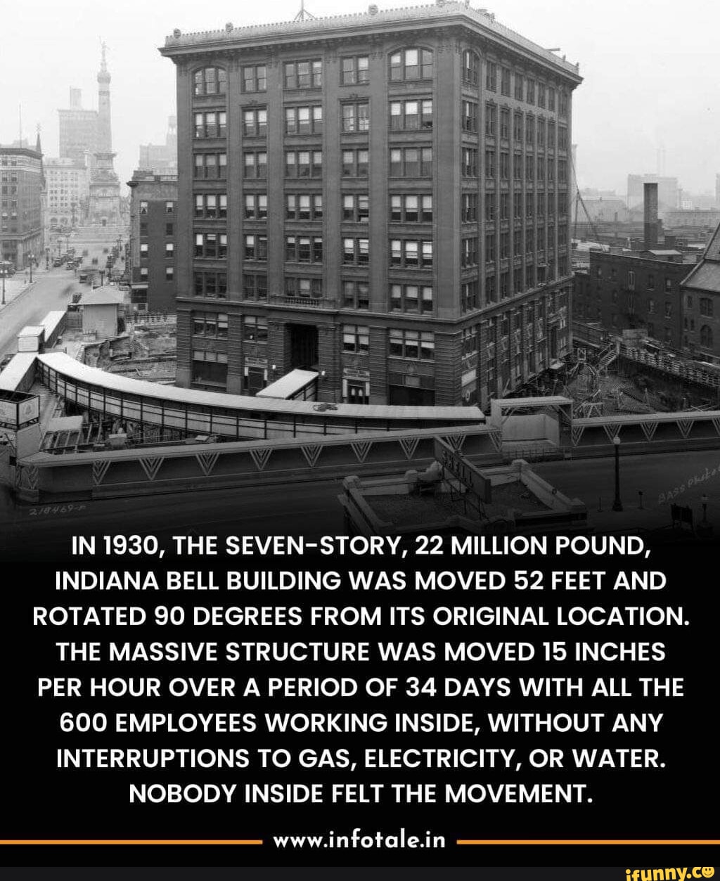 IN 1930, THE SEVEN-STORY, 22 MILLION POUND, INDIANA BELL BUILDING WAS ...