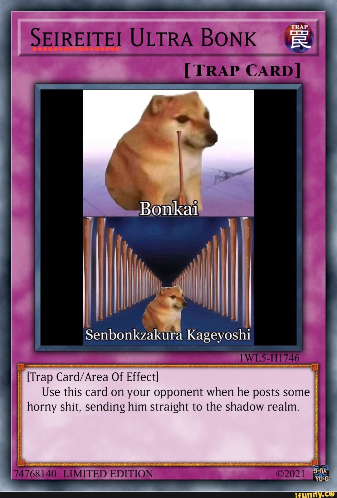 SEIREITEI ULTRA BONK CARD] Bonkai (Trap Of Effect] Use this card on your opponent when he posts ...