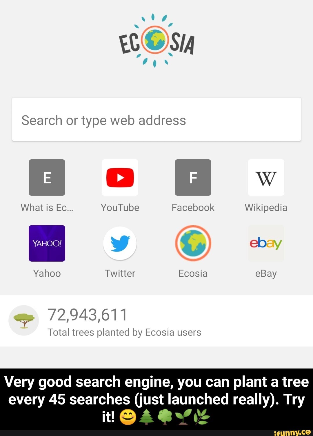 Very good search engine, you can plant a tree every 45 searches (just ...