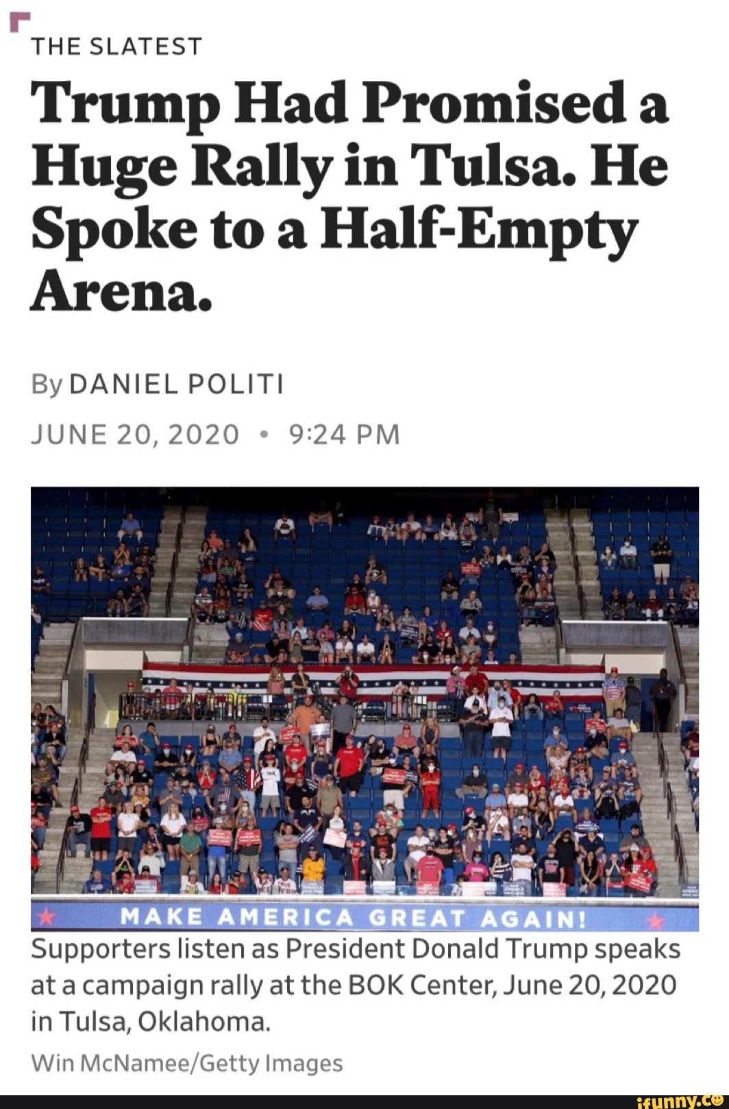 Trump Had Promised a Huge Rally in Tulsa. He Spoke to a Half-Empty ...