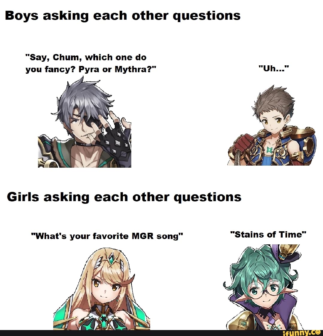 Boys asking each other questions "Say, Chum, which one do you fancy ...