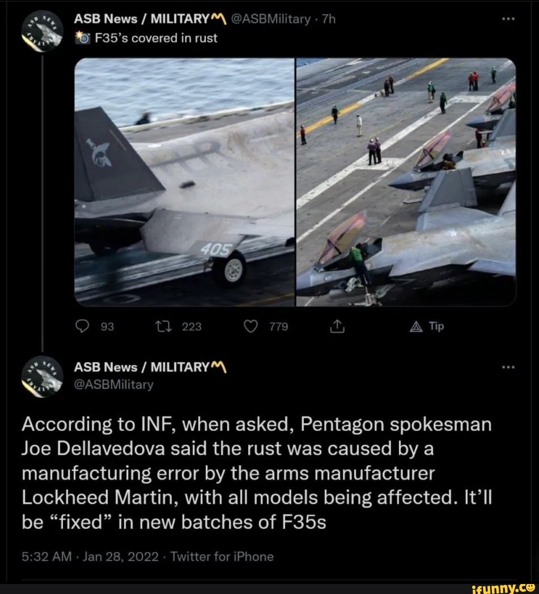 ASB News / MILITARY" @ASBMiilitary F35's covered in rust ASB News ...