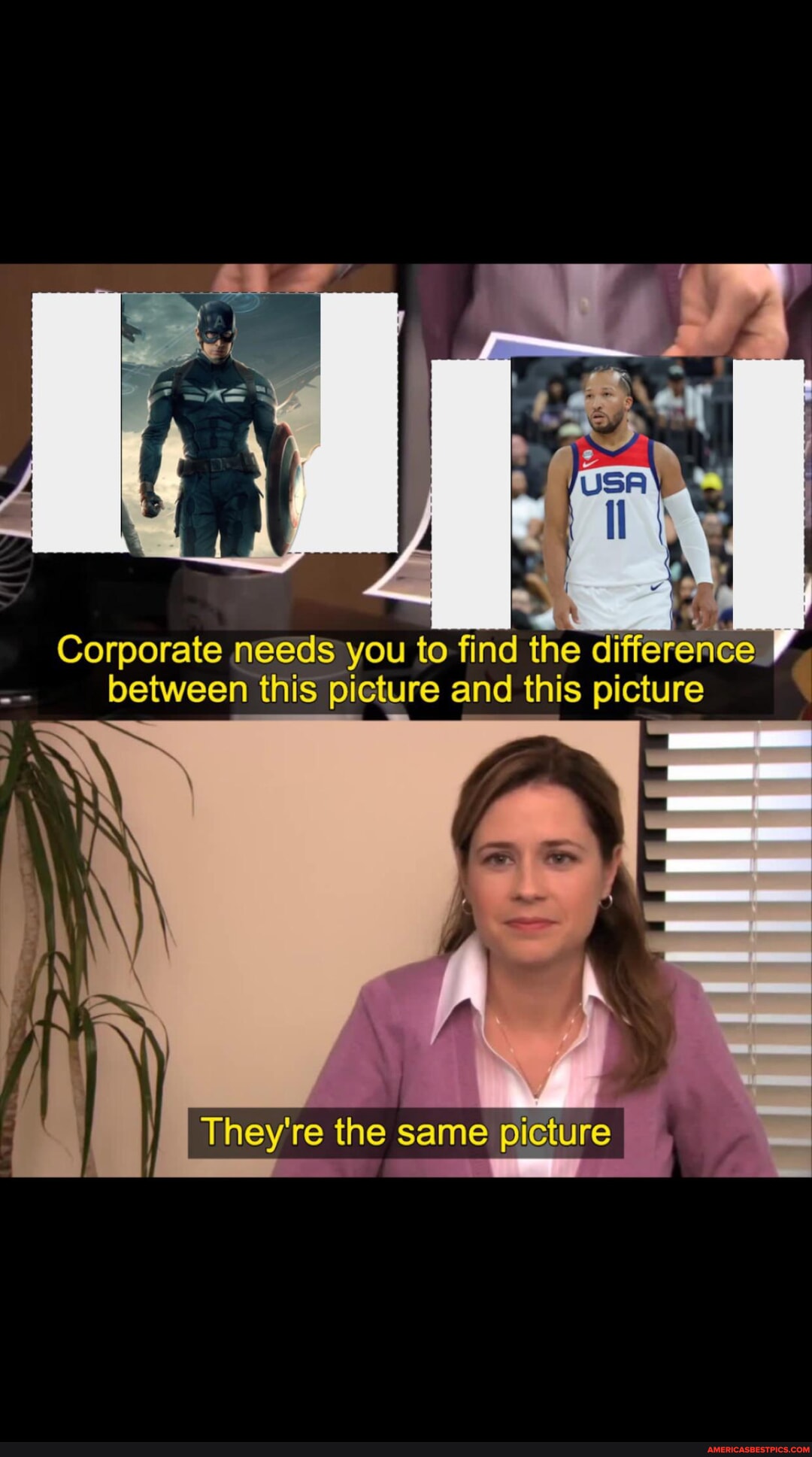 Corporate needs you to find the difference between this picture and this picture I They' re the ...