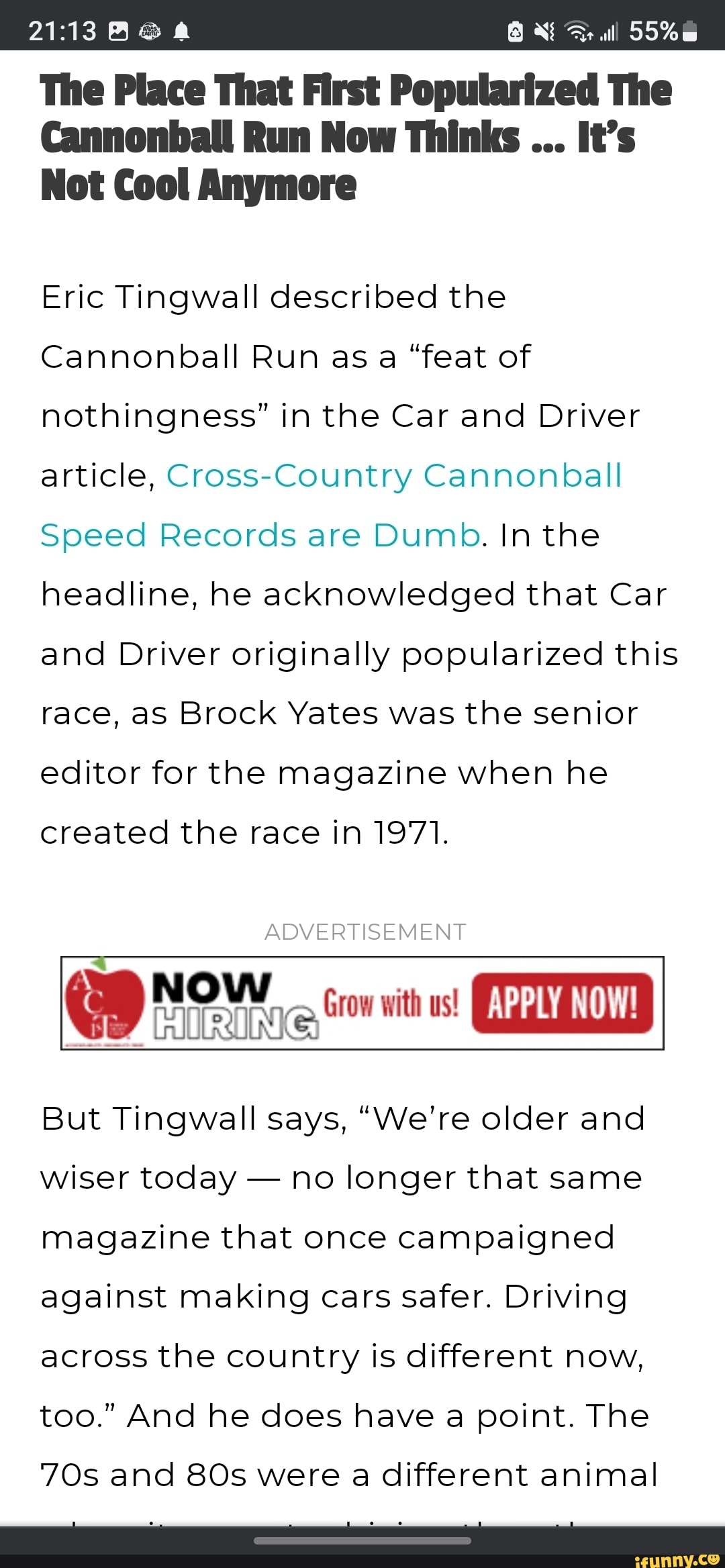 Ry The Place That First Popularized The Cannonball Run Now Thinks It's ...