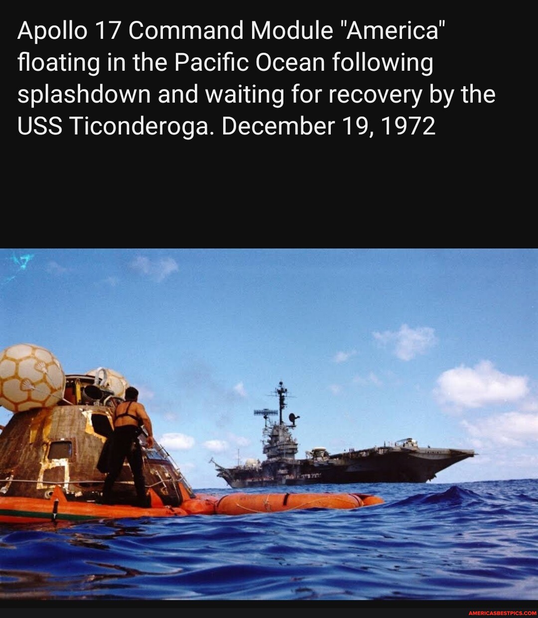 Apollo 17 Command Module "America" floating in the Pacific Ocean ...