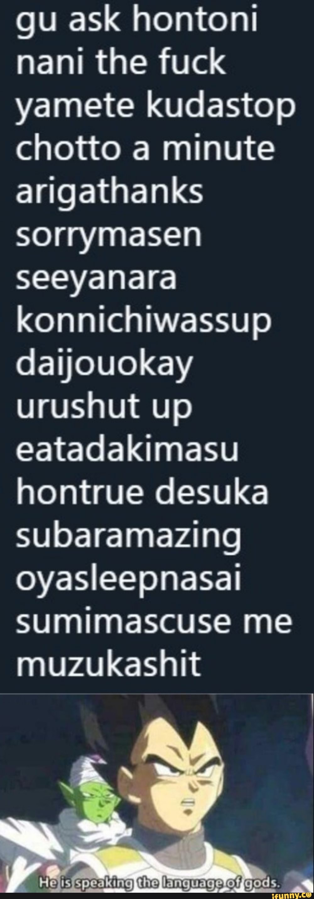 Gu ask hontoni nani the fuck yamete kudastop chotto a minute arigathanks seeyanara ...