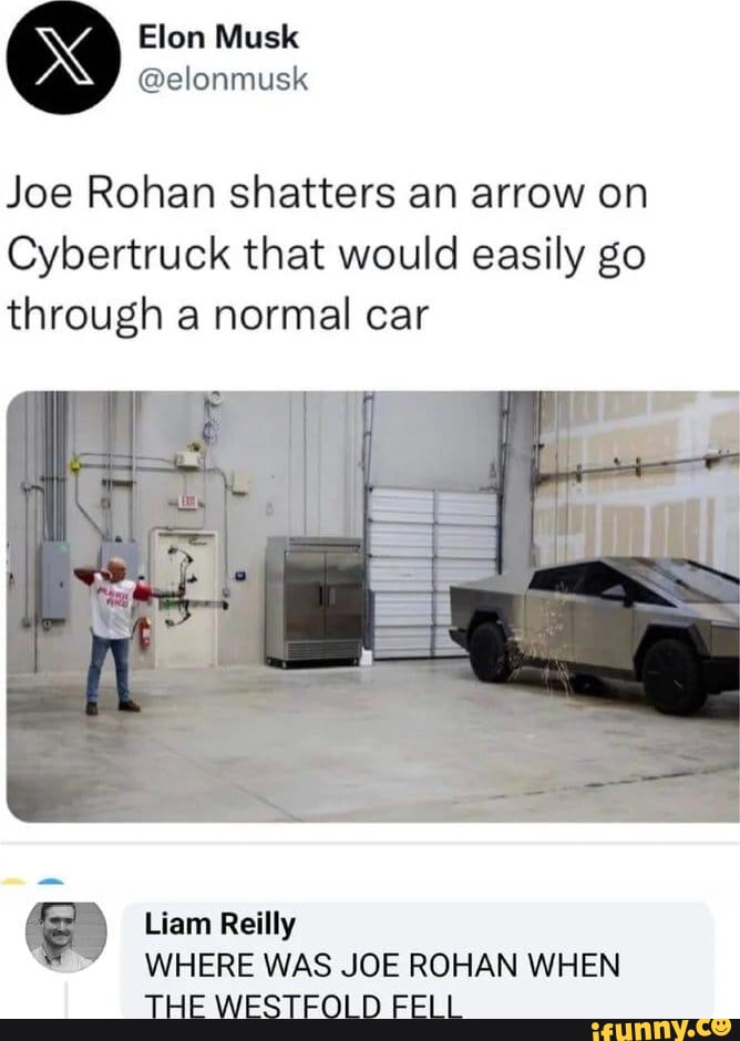 Joe Rohan shatters an arrow on Cybertruck that would easily go through ...