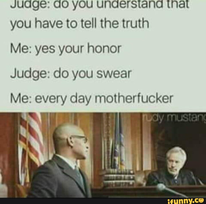Juage: Go you understand Mat you have to tell the truth Me: yes your honor Judge: do you swear ...