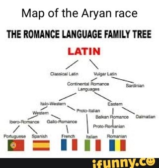 Map of the Aryan race 'THE ROMANCE LANGUAGE FAMILY TREE LATIN - iFunny