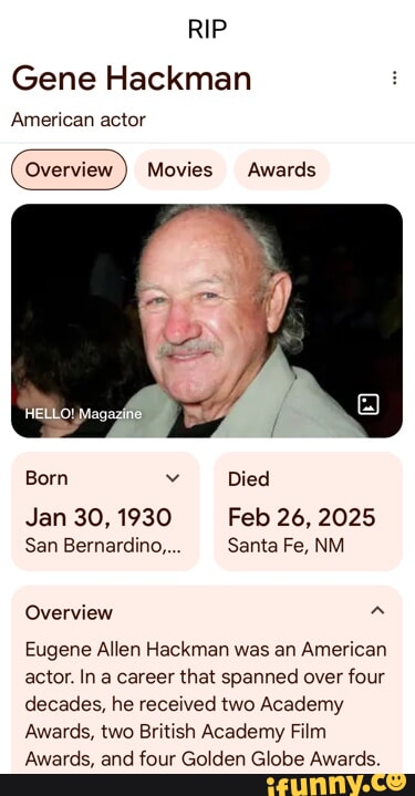 RIP Gene Hackman American actor Overview ) Movies Awards Born Died Jan ...
